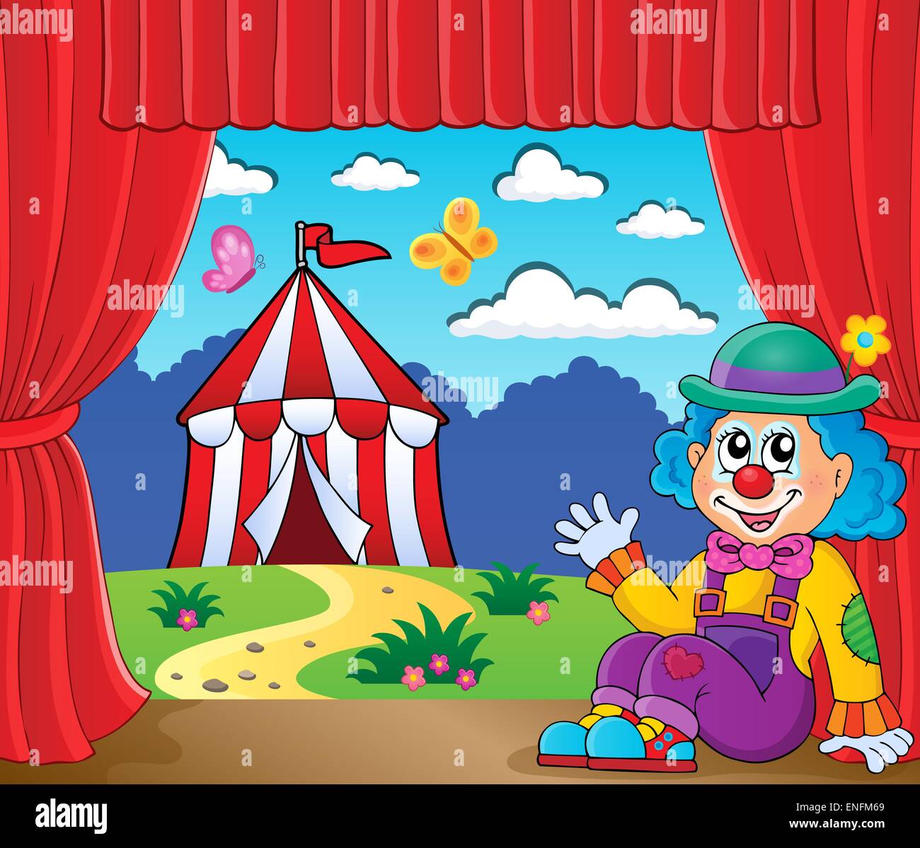 Sitting clown theme image 6 - picture illustration Stock Photo - Alamy