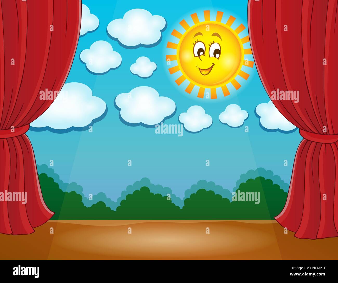Stage with happy sun 2 - picture illustration Stock Photo - Alamy