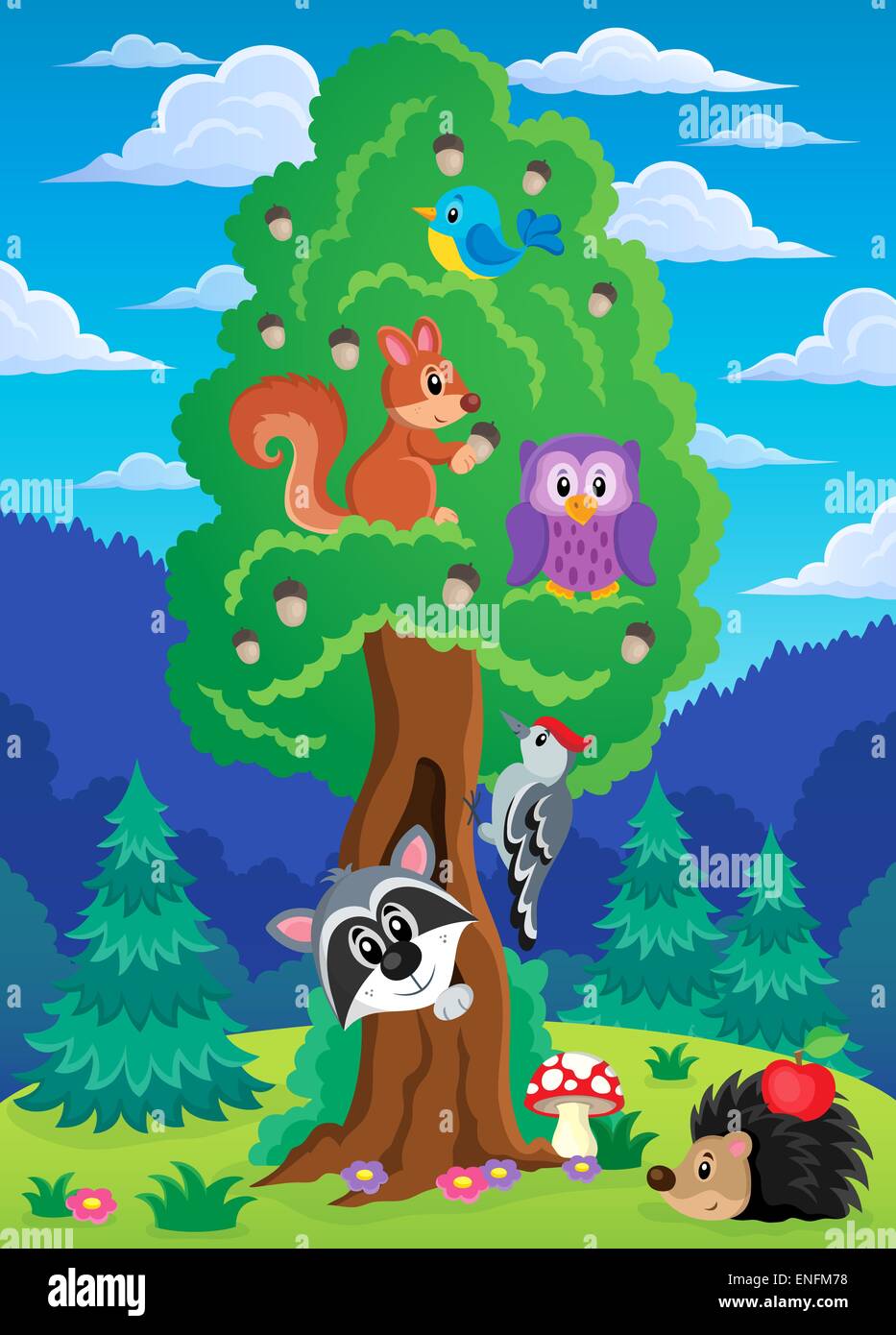 Tree with various animals theme 2 - picture illustration Stock Photo ...