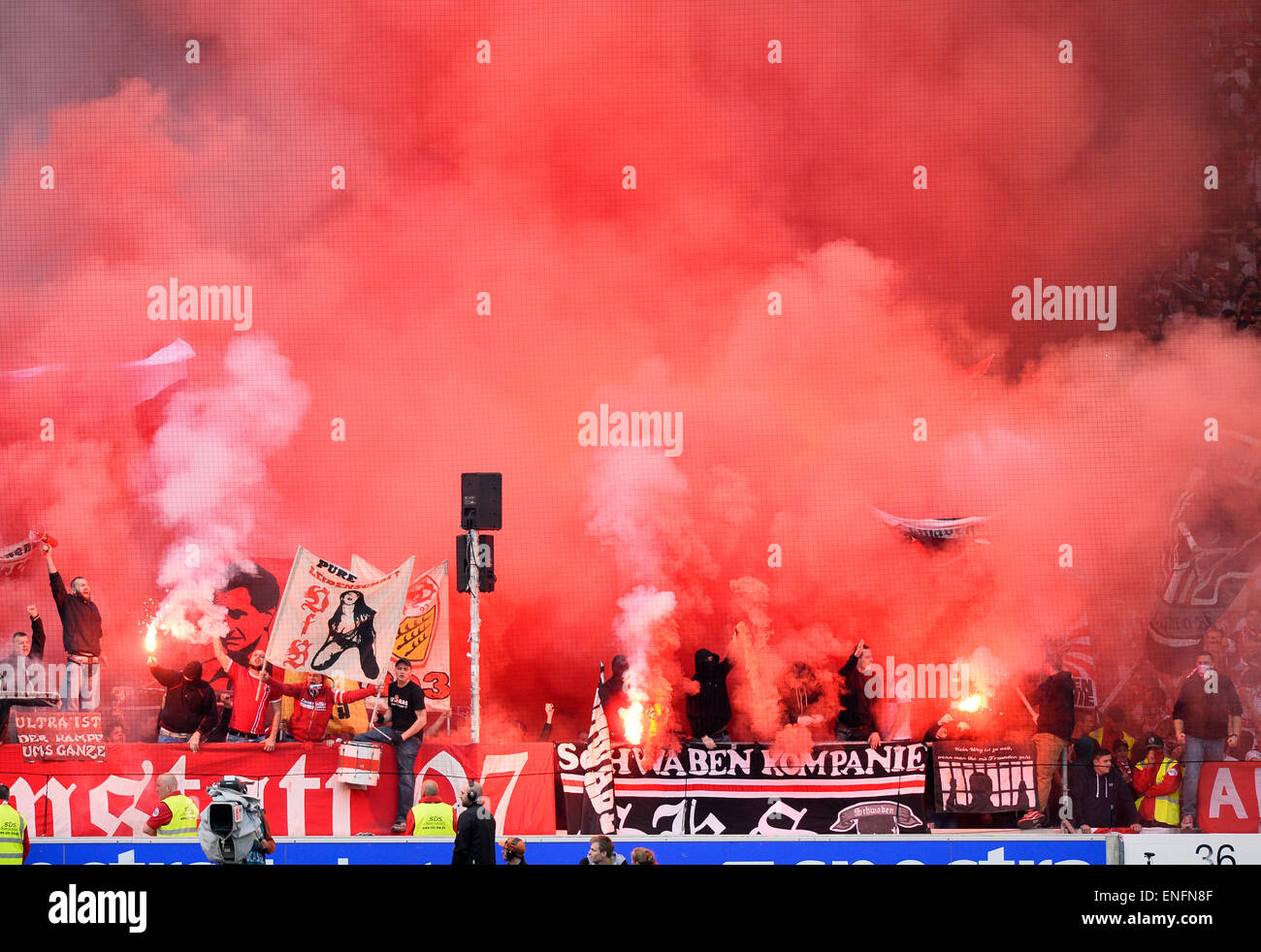 Bengal fireworks, smoke-bombs, Mercedes-Benz Arena, Stuttgart, Baden ...