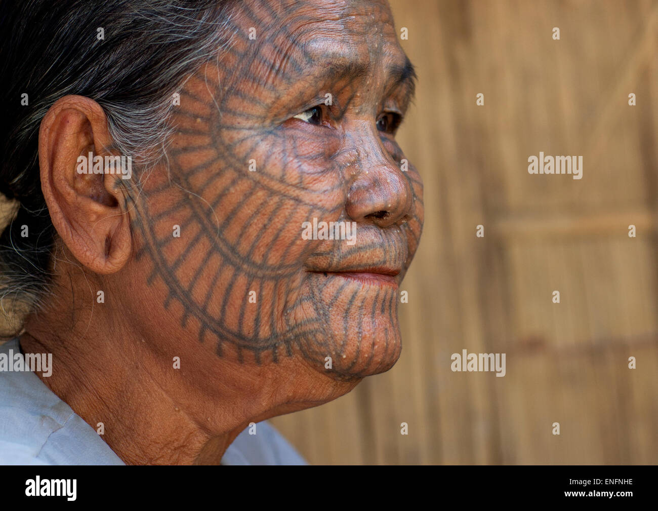 Tribal Chin Woman With Spiderweb Tattoo On The Face, Mrauk U, Myanmar ...