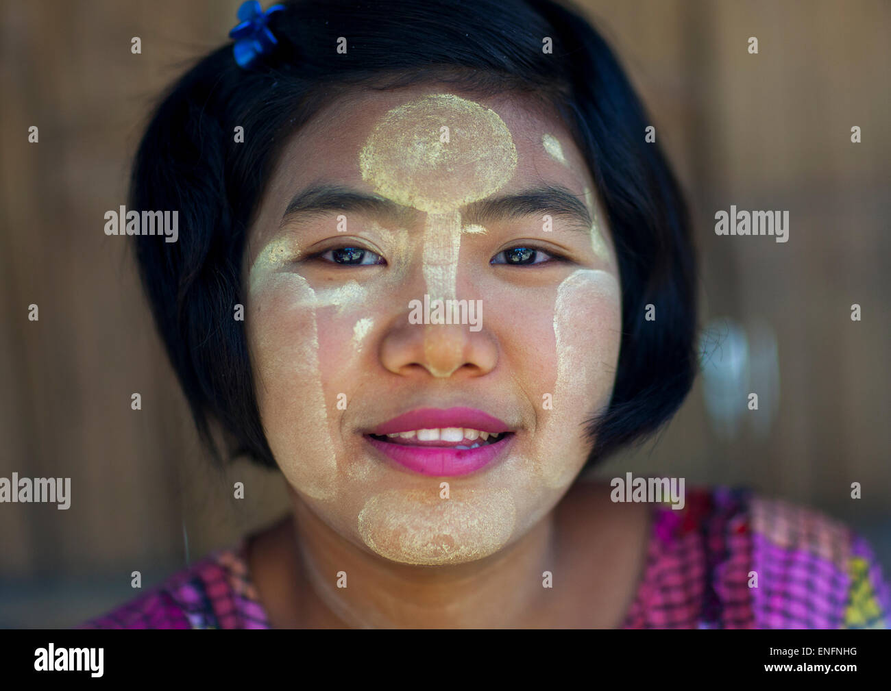 Smiling Burmese Girl With Thanaka On The Face, Mrauk U, Myanmar Stock ...