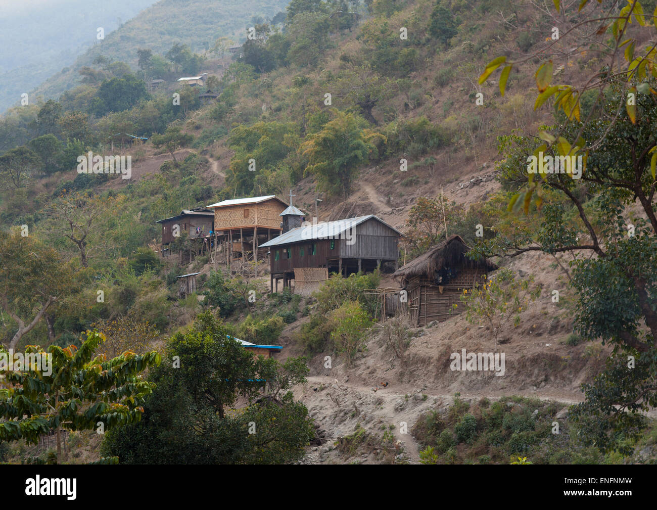 Typical Bamboo Houses In The Hills, Mindat, Myanmar Stock Photo - Alamy