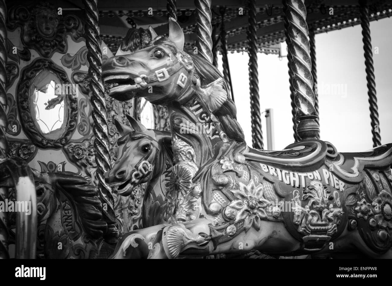 Vintage Gothic Carousel Horse Ride Photo Original Large Format Black ...