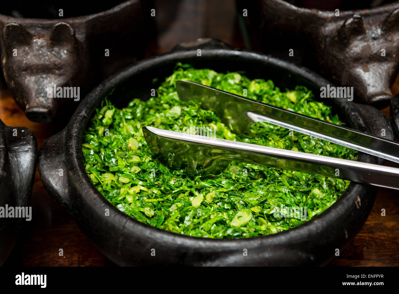 Couve Mineira, with cabbage and fried bacon, typical Brazilian feijoada ...