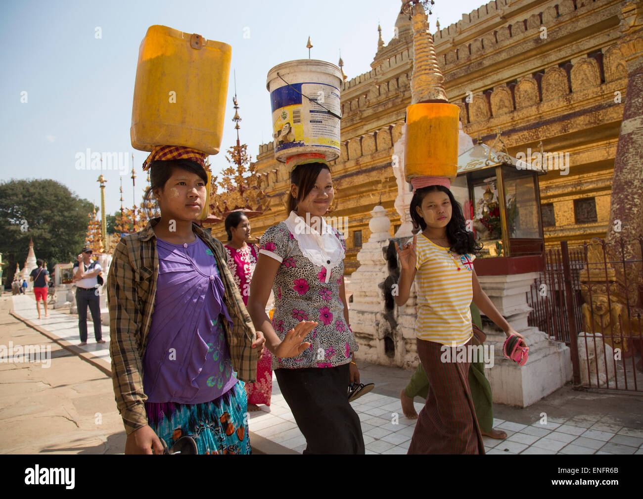 Workers Passing In Front Of Shwe Zigon Paya Golden Temple, Bagab ...