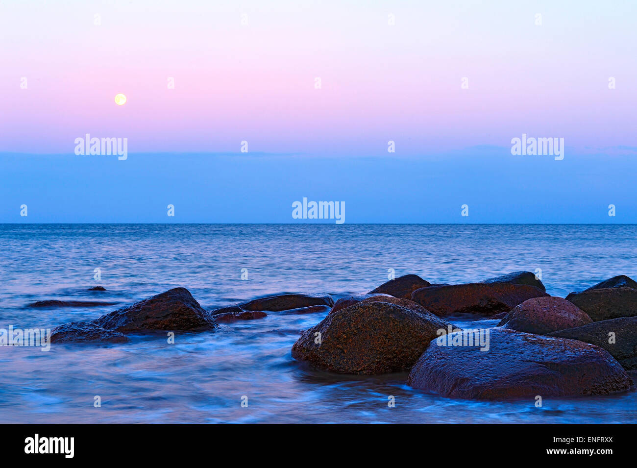 Full moon above the Baltic Sea, Fehmarn, Schleswig-Holstein, Germany ...