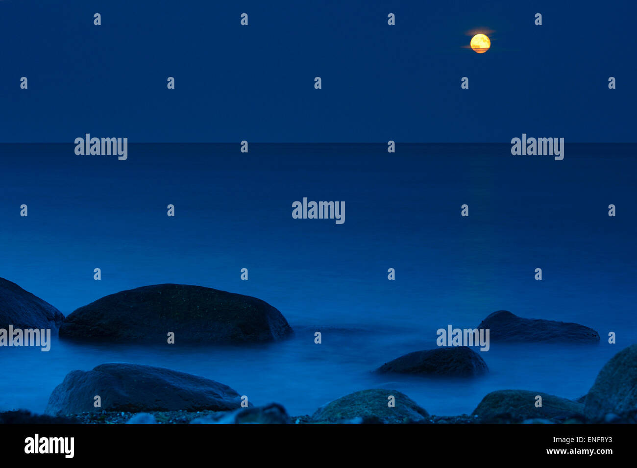 Rocks in the Baltic Sea at the full moon, Fehmarn, Schleswig-Holstein ...