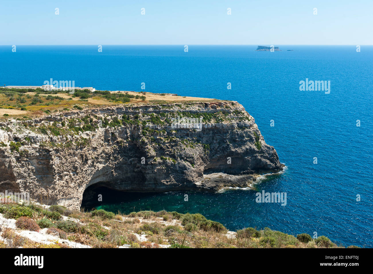 Dingli Cliffs on the south west coast, on the horizon Filfla bird ...