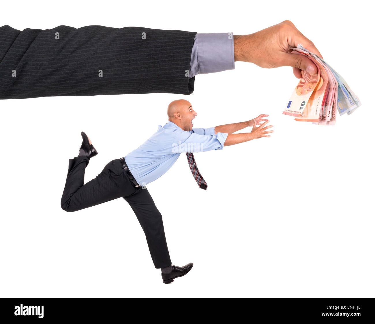 Businessman running with raised arms chasing money Stock Photo - Alamy