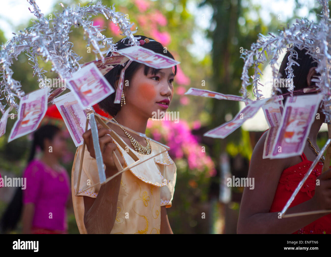 Girls Walking To The Temple With Offerings For A Novitiation Ceremony ...