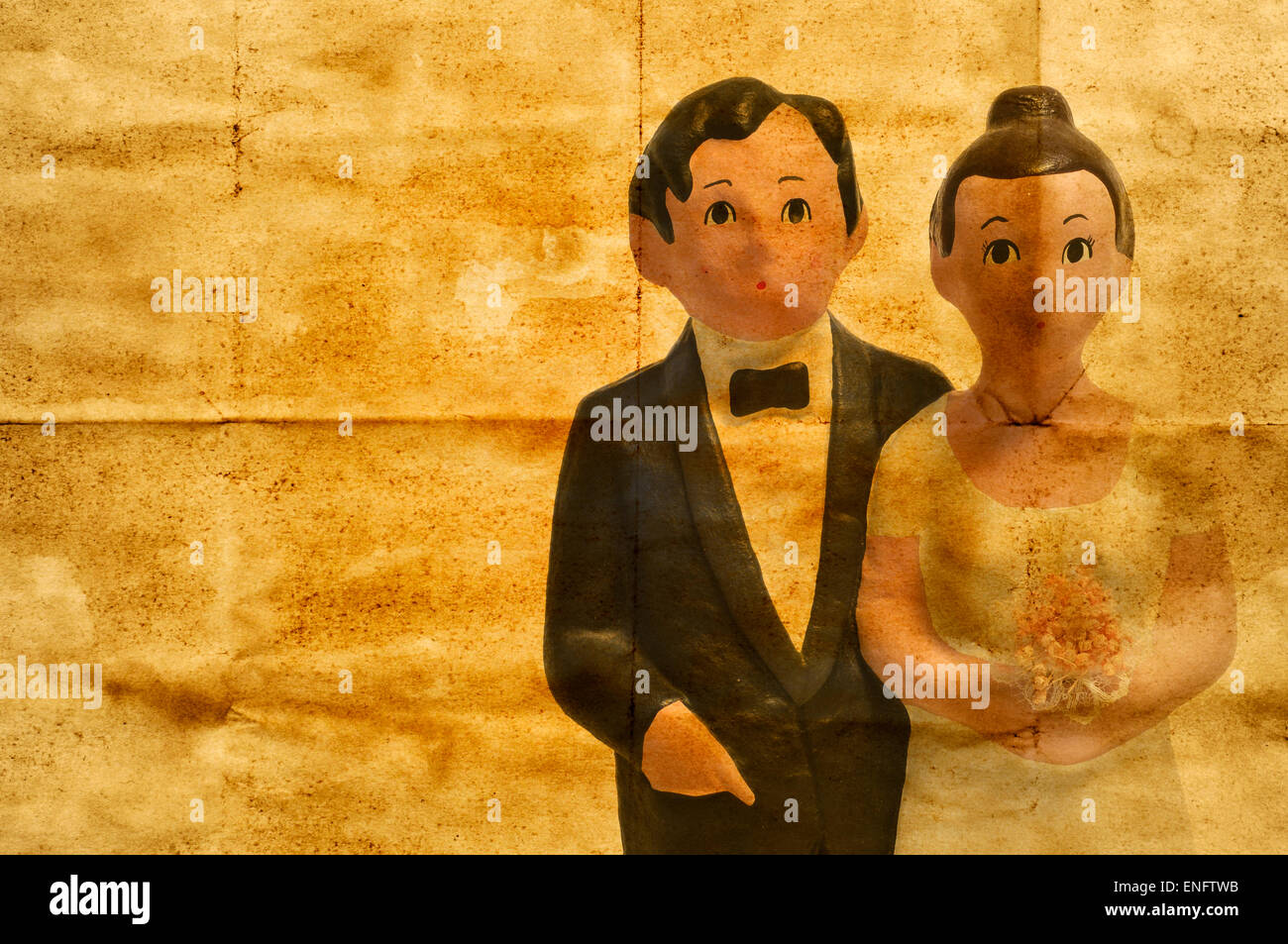 old paper background with a wedding couple simulating a vintage wedding ...