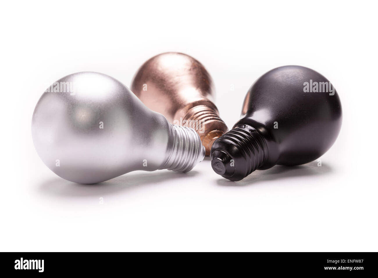 Painted light bulbs on a white background for concept as energy and ...