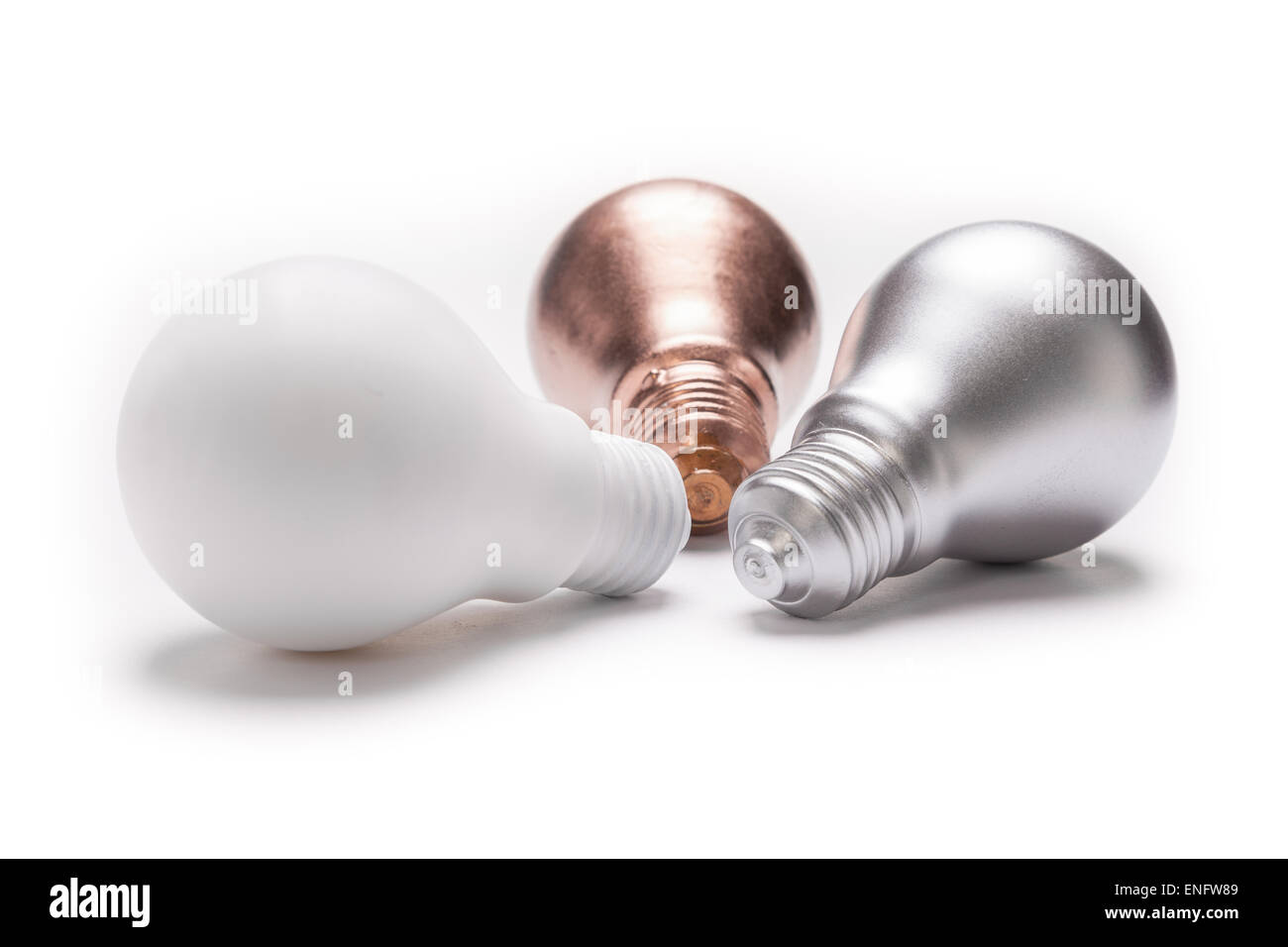 Painted light bulbs on a white background for concept as energy and ...
