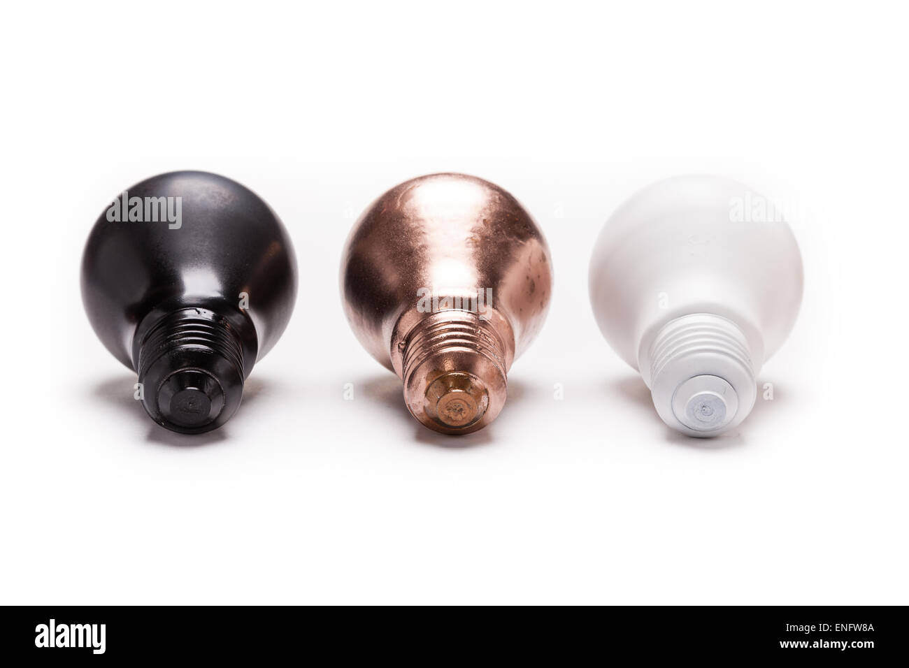 Painted light bulbs on a white background for concept as energy and ...