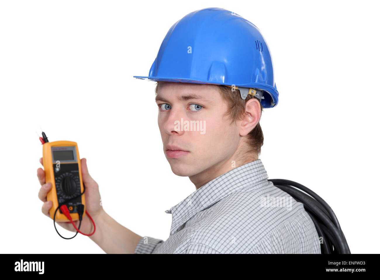 Man holding volt meter Stock Photo - Alamy