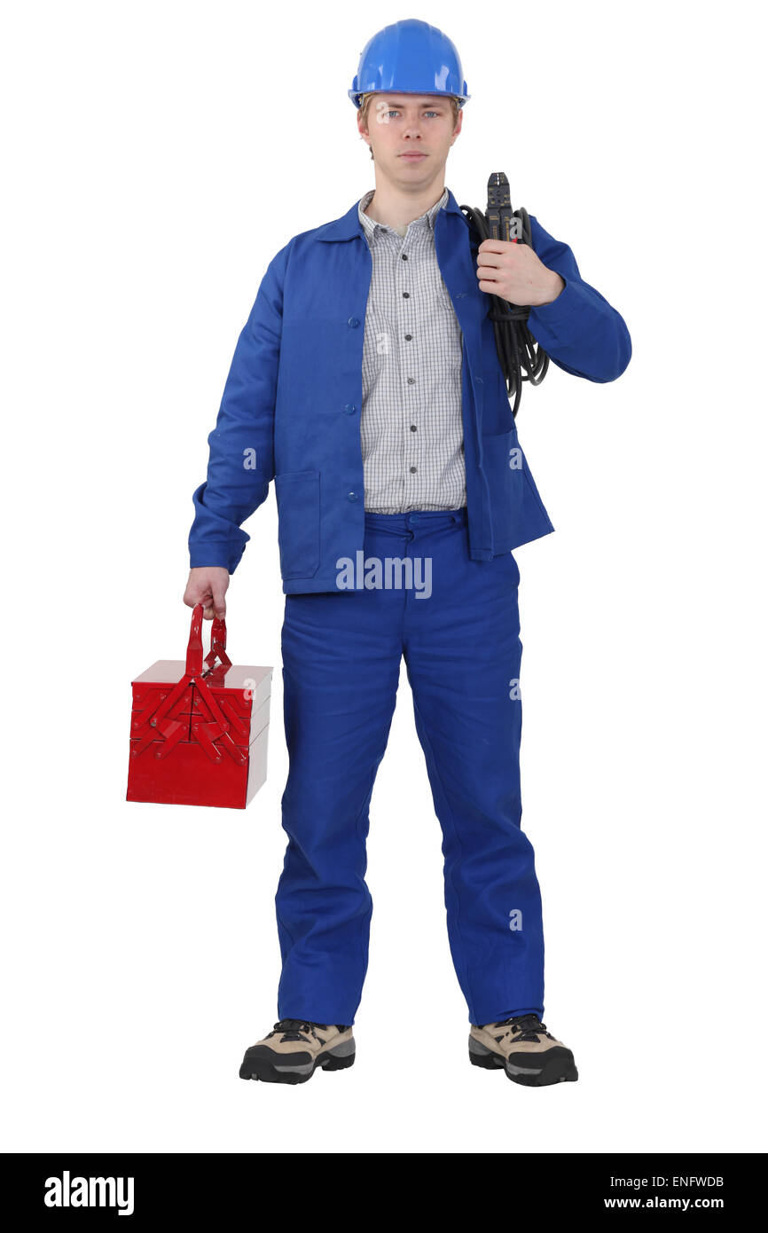 Electrician carrying cable Stock Photo - Alamy