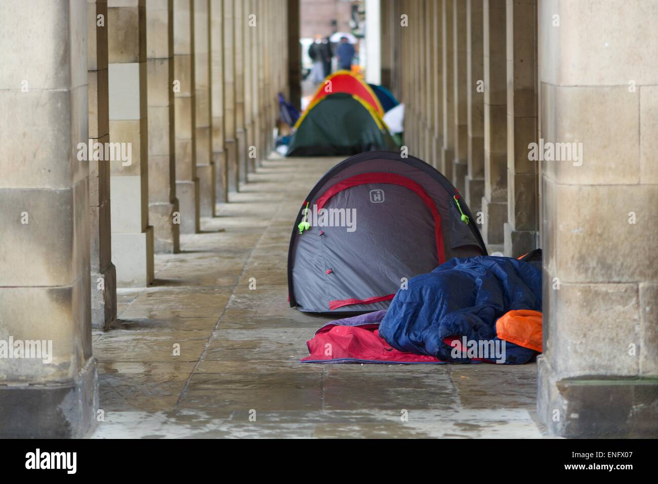 Manchester, UK. 5th May 2015 The protest by a group of homeless people ...