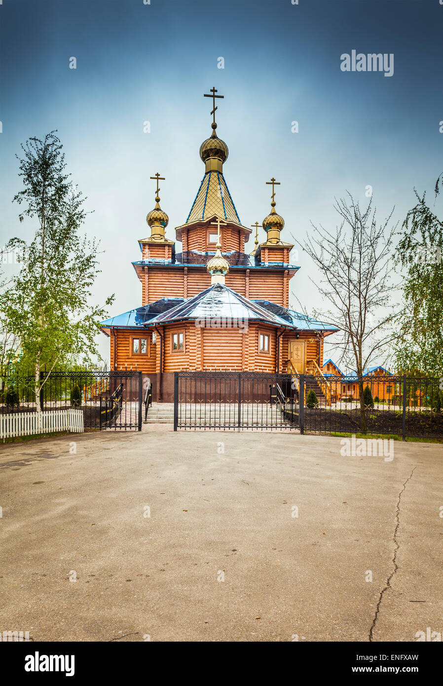 Orthodox the wooden church on background of sky Stock Photo - Alamy