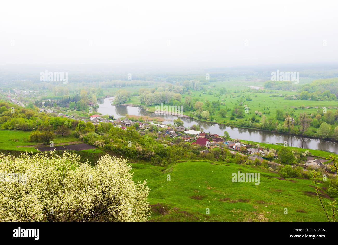 landscape river view from hill in spring Stock Photo - Alamy
