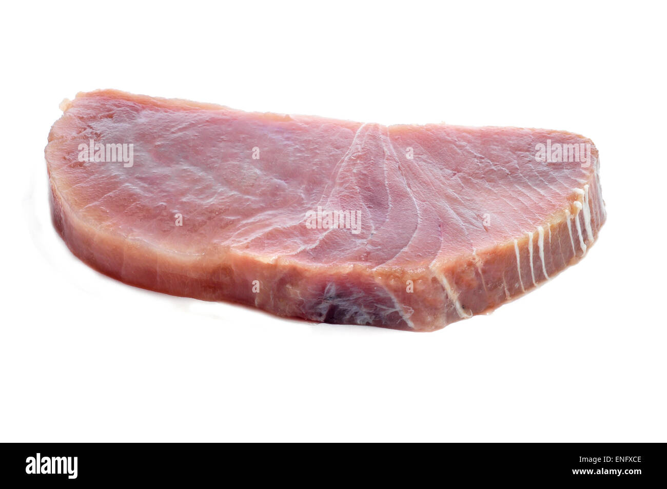 closeup of a slice of raw tuna on a white background Stock Photo - Alamy