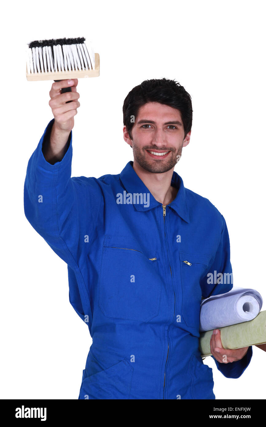 Man pasting wallpaper hi-res stock photography and images - Alamy