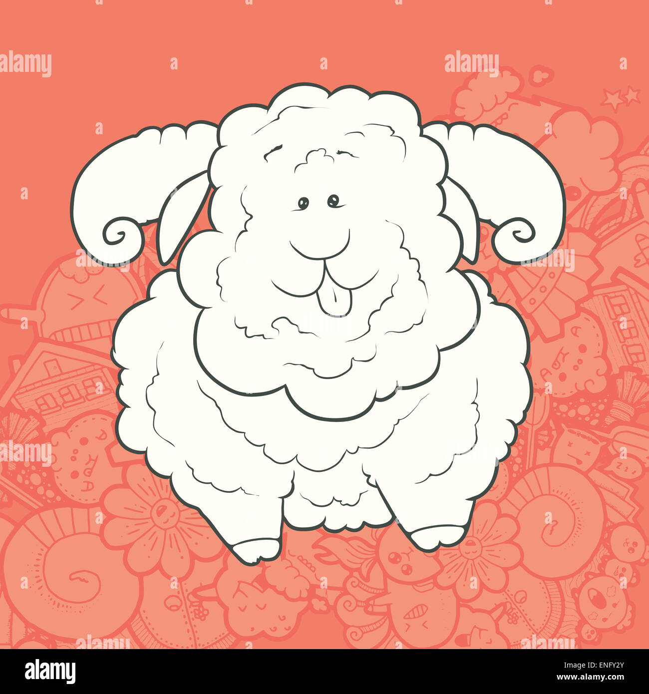 Vector Illustration Cute Hand Drawn Sheep. Greeting card New Year Stock ...