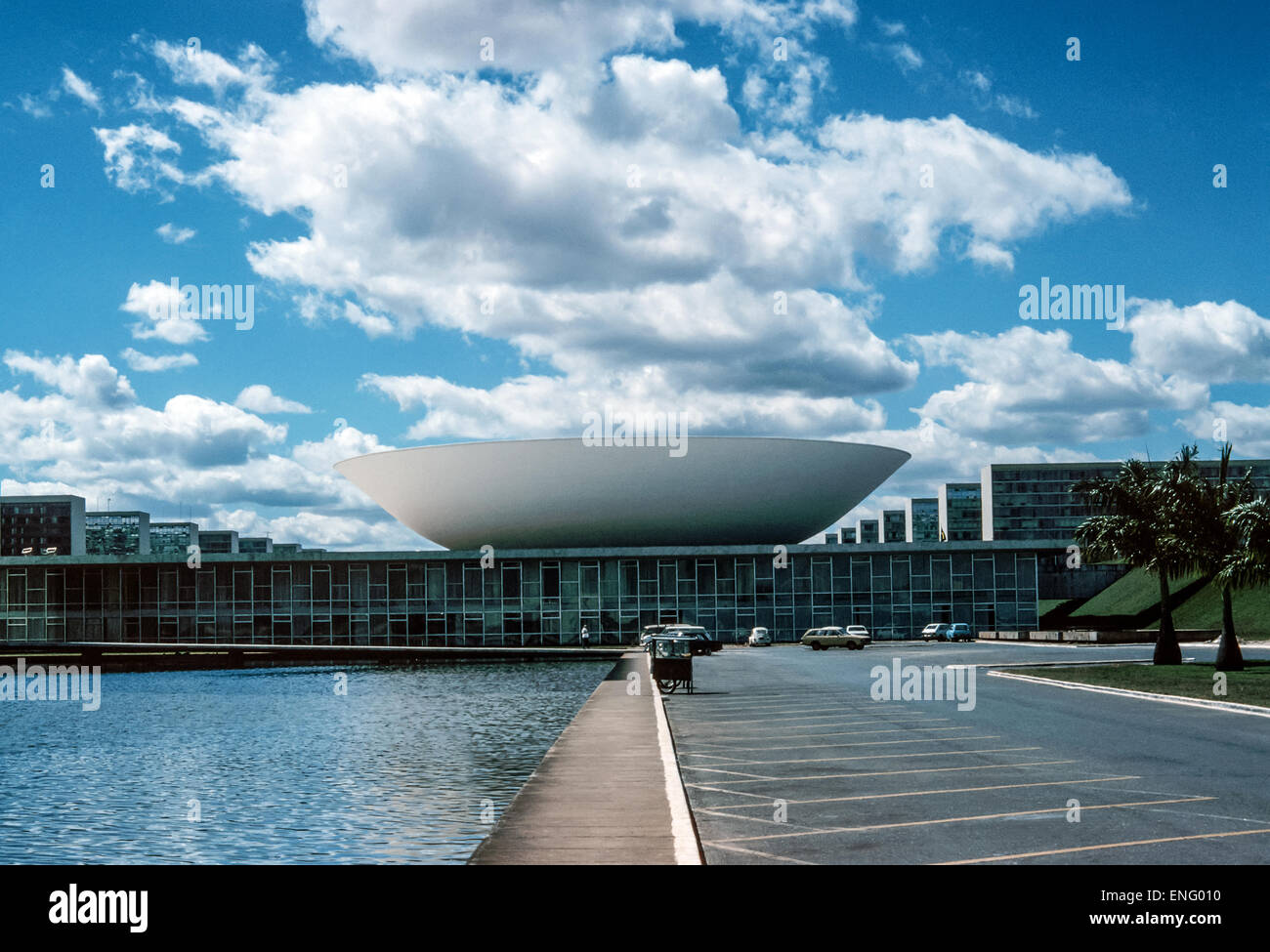 Brazil, Brasilia, view of the Parliament buildings with the classroom ...