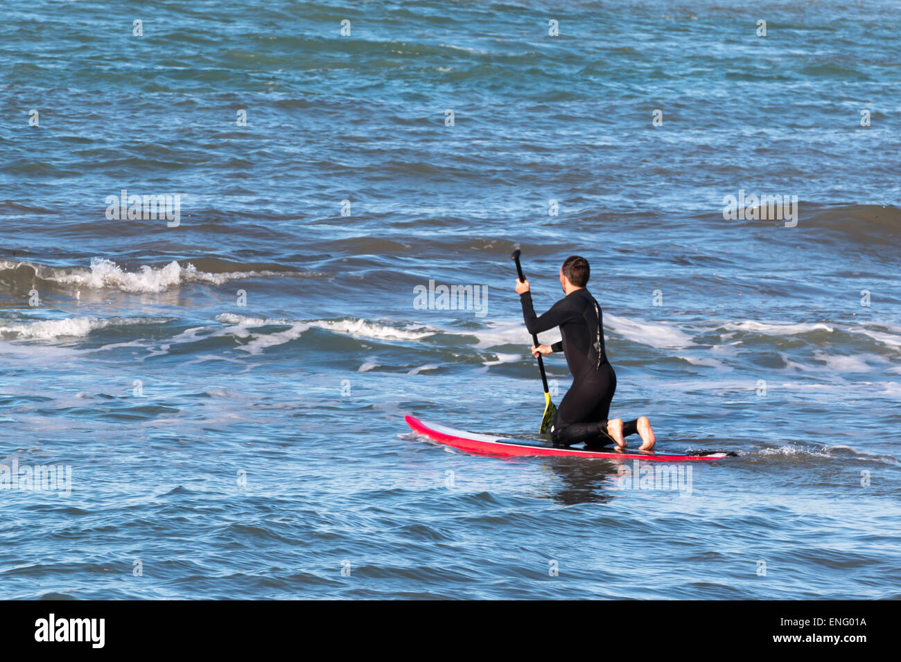 man paddleboarding on red board Stock Photo - Alamy