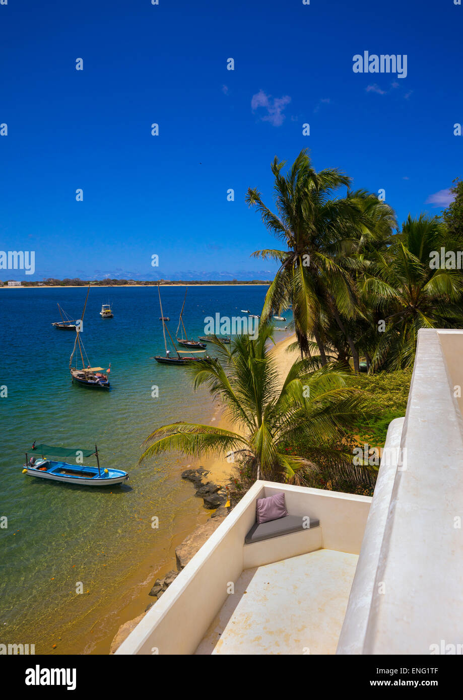 Dhow On The Waterfront, Lamu County, Shela, Kenya Stock Photo - Alamy