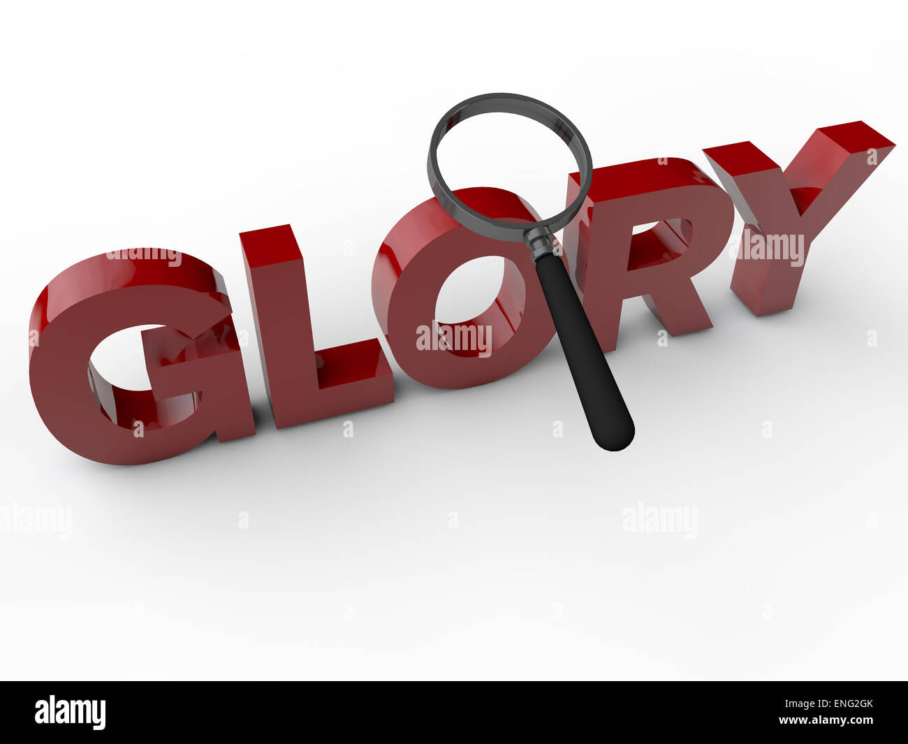 Glory - 3D Text with magnifier over white Background Stock Photo - Alamy