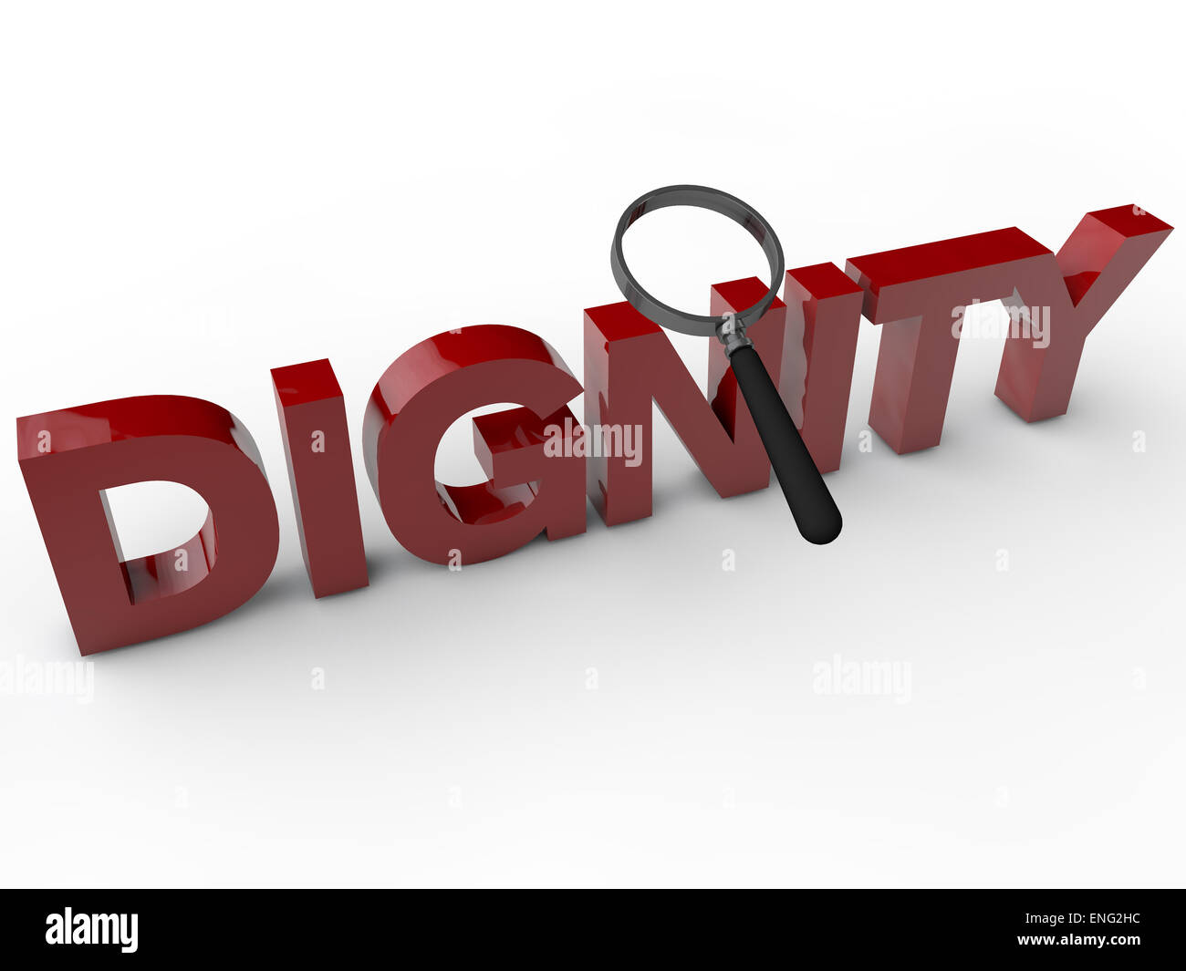 Dignity - 3D Text with magnifier over white Background Stock Photo - Alamy