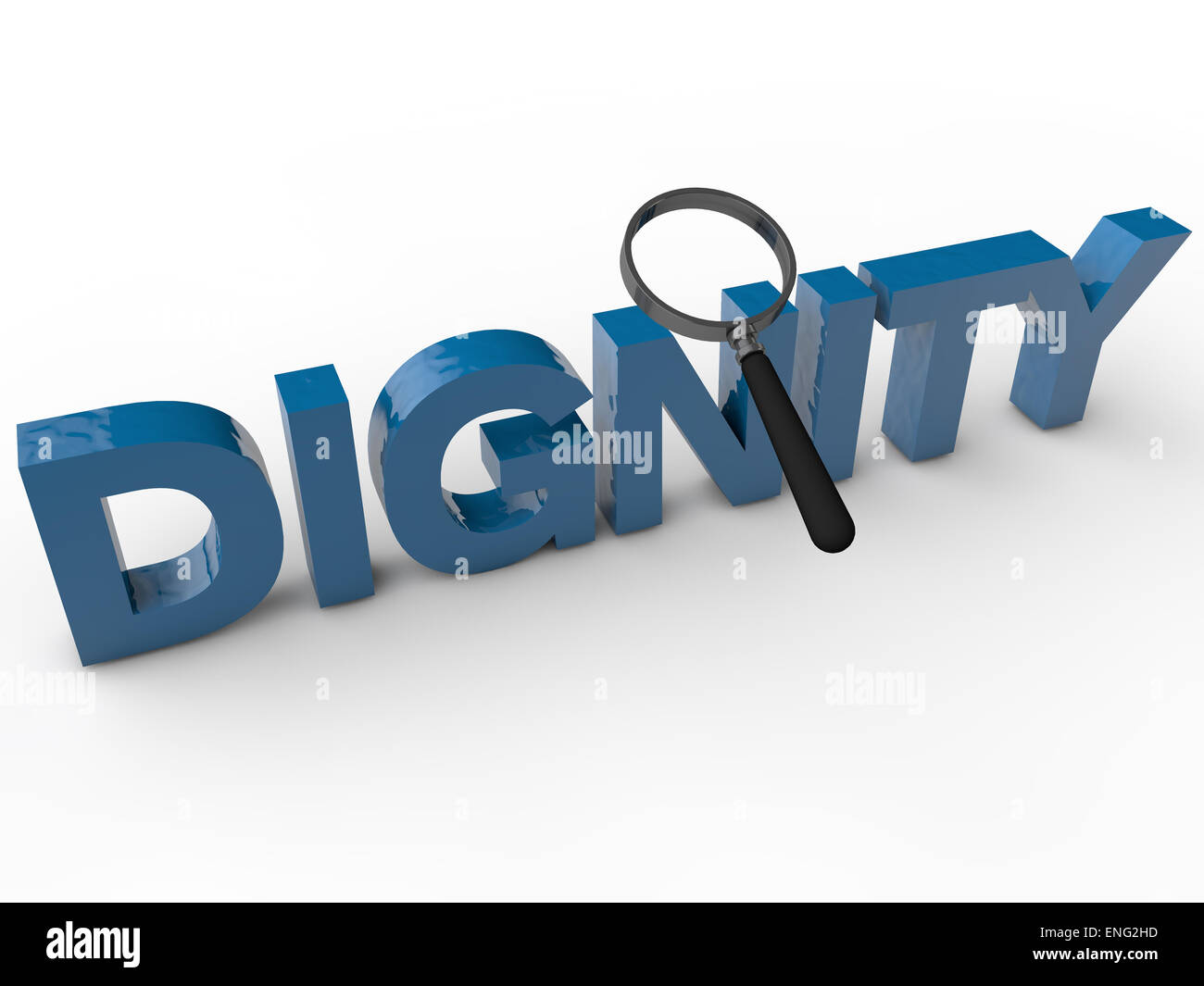 Dignity - 3D Text with magnifier over white Background Stock Photo - Alamy