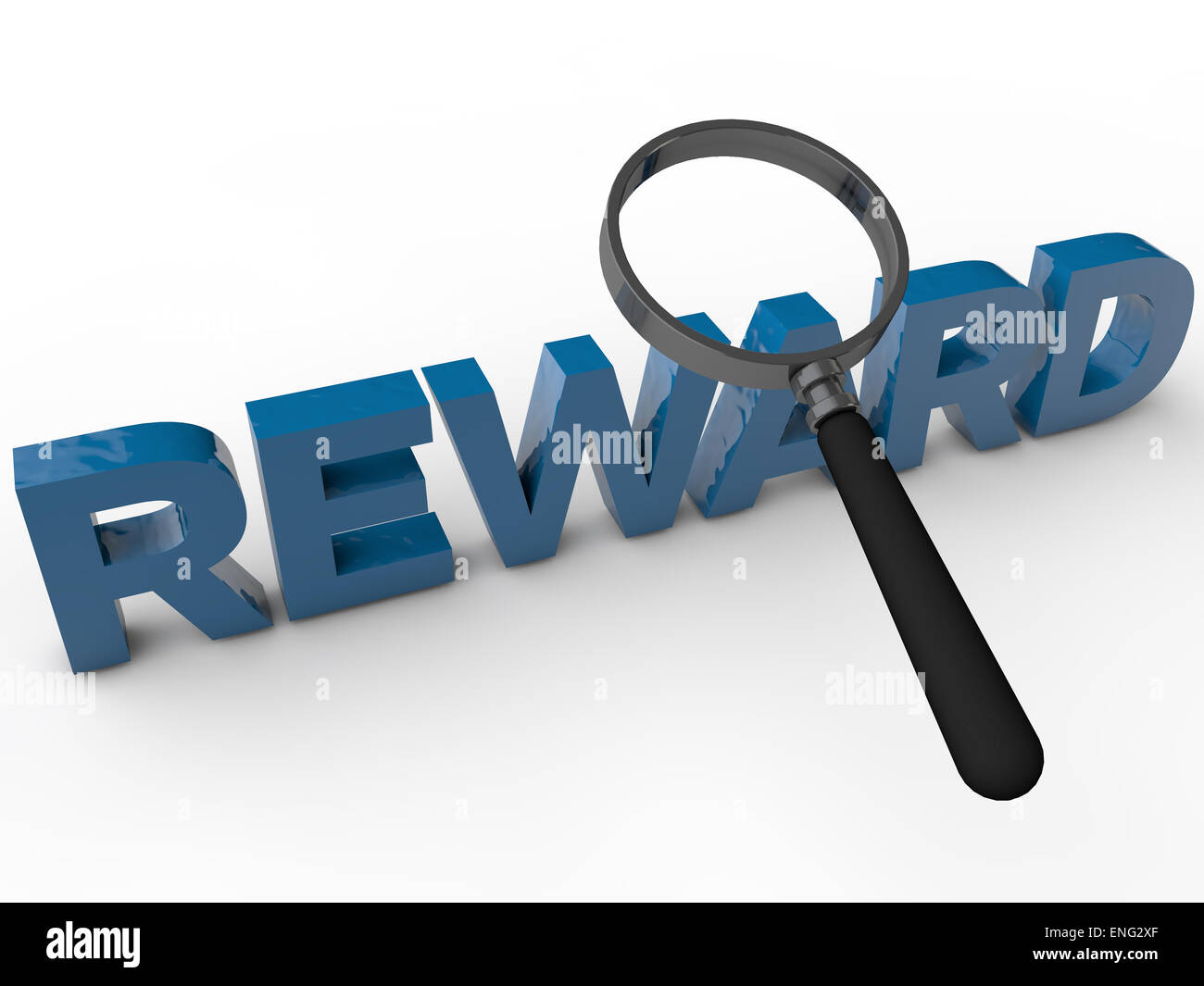 Reward - 3D Text with magnifier over white Background Stock Photo - Alamy