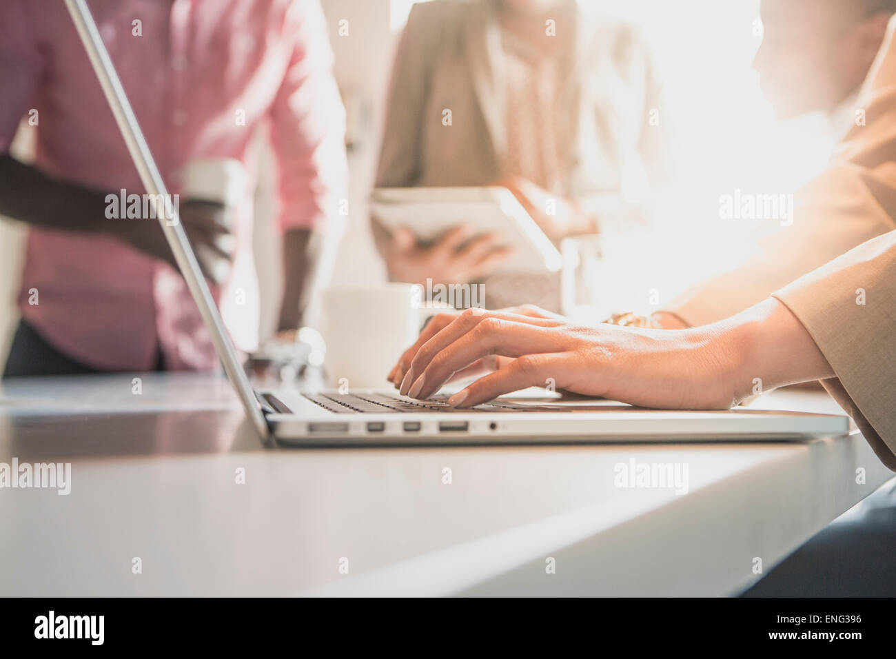 Businesswoman using laptop in office Stock Photo - Alamy