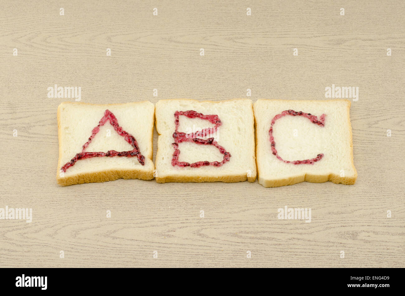 jam alphabet on sliced bread on wood background Stock Photo - Alamy