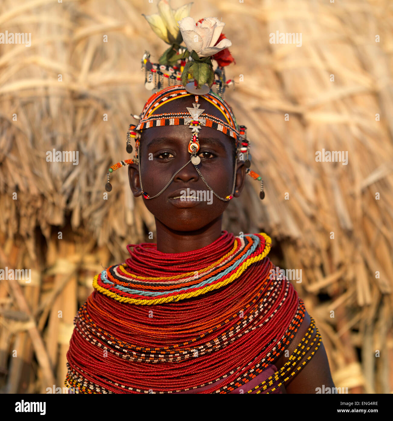 Rendille Tribeswoman Wearing Traditional Headdress And Jewellery ...