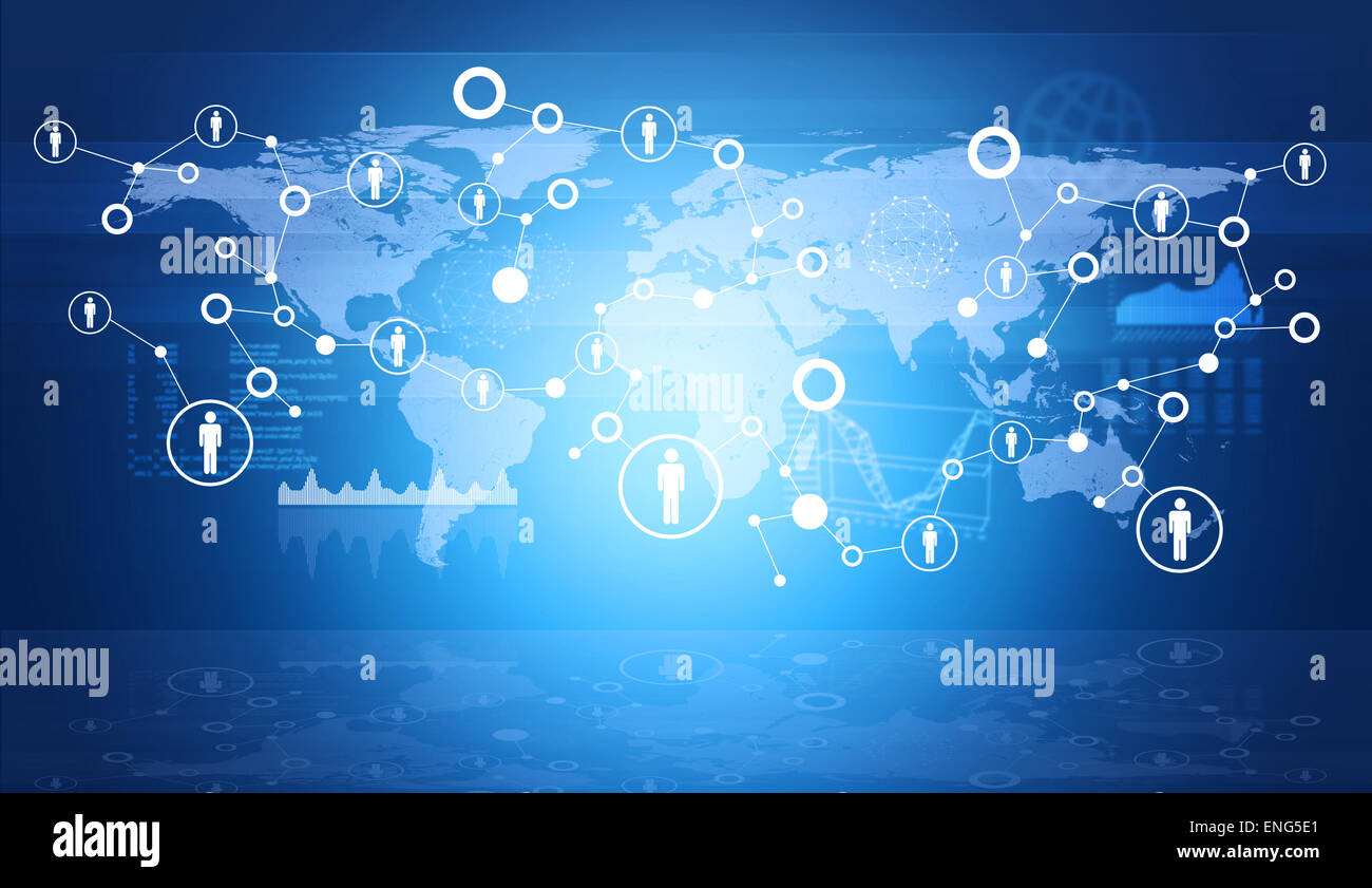 Blue background with map and charts Stock Photo - Alamy