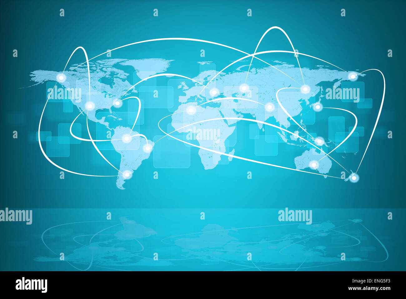 Blue background with map and connected points Stock Photo - Alamy