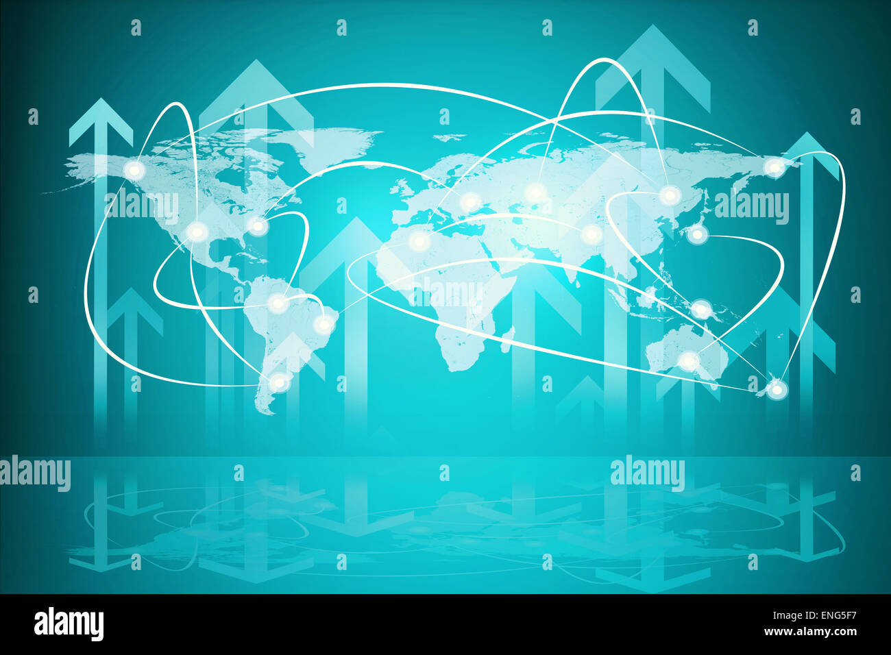Blue background with map and arrows up Stock Photo - Alamy