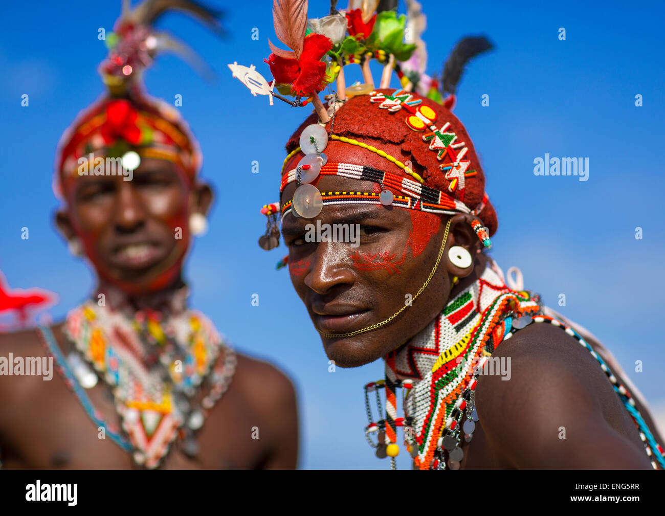Portrait Of Rendille Warriors Wearing Traditional Headwears, Turkana ...