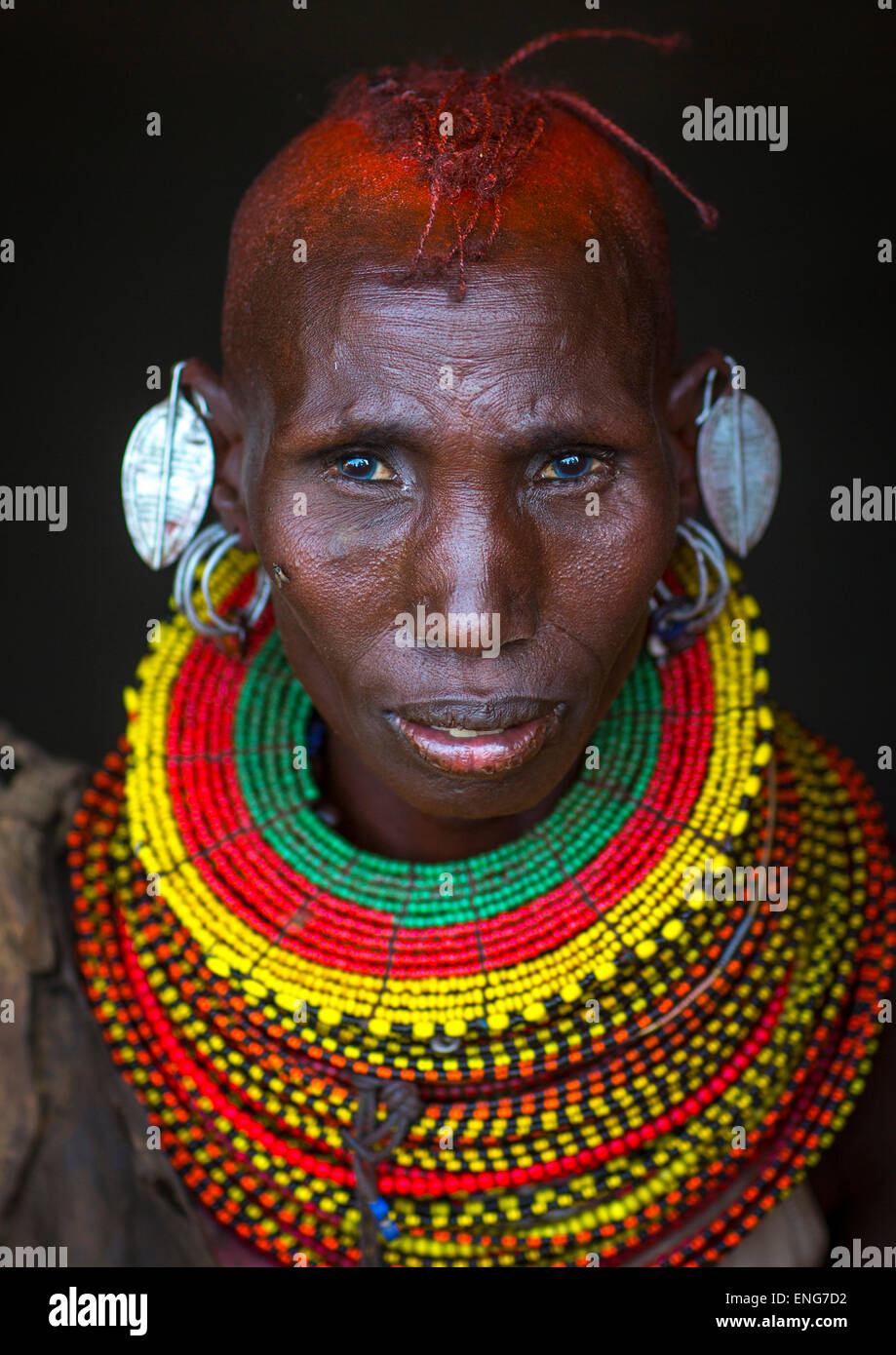 Turkana Tribe Woman With Huge Necklaces And Earrings, Turkana Lake ...