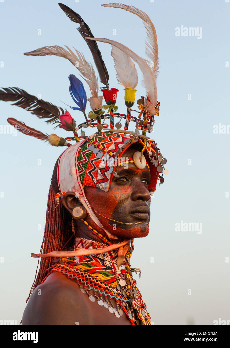 Portrait Of Rendille Warrior Wearing Traditional Headwear, Turkana Lake ...