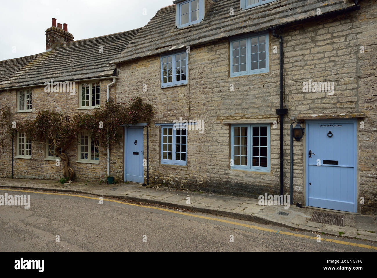 Old Portland Stone Cottages, Worth Matravers, Purbeck, Dorset Stock ...