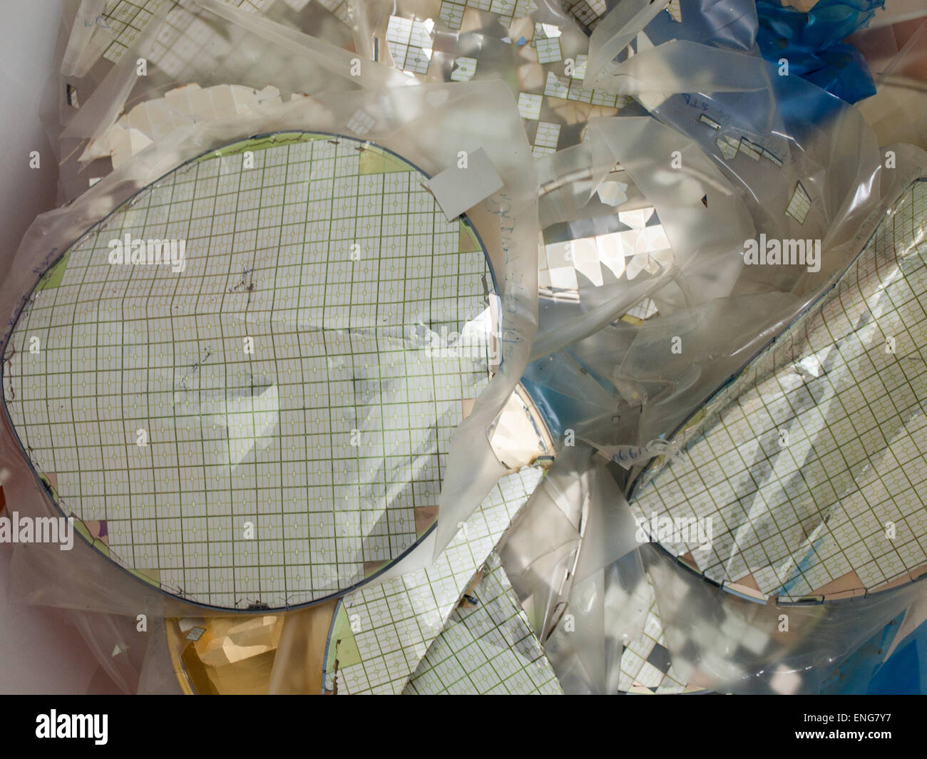 Silicon wafer scrap with protective blue sheet Stock Photo - Alamy