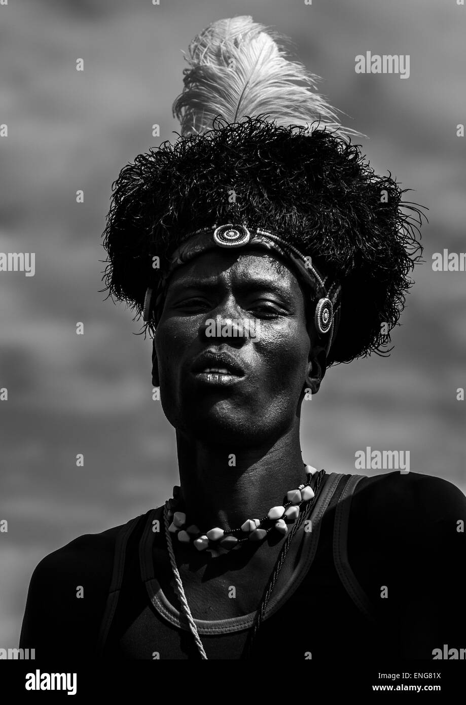 Turkana Tribesman With Headwear Made Of Ostrich Black Feathers, Turkana ...