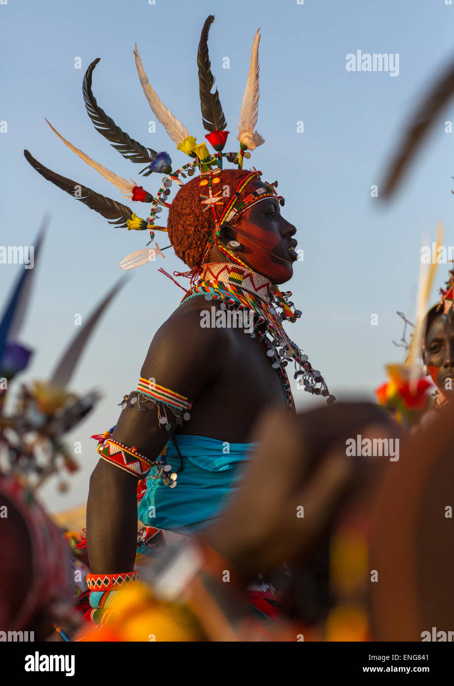 Rendille Tribesman Jumping, Turkana Lake, Loiyangalani, Kenya Stock ...