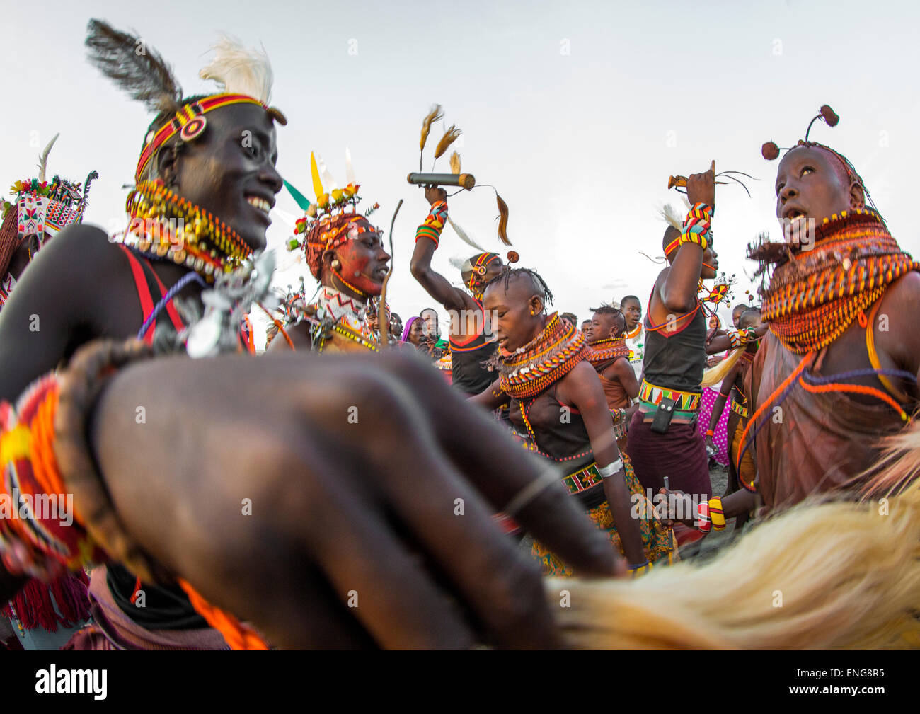 Rendille And Turkana Tribes Dancing Together During A Festival, Turkana ...