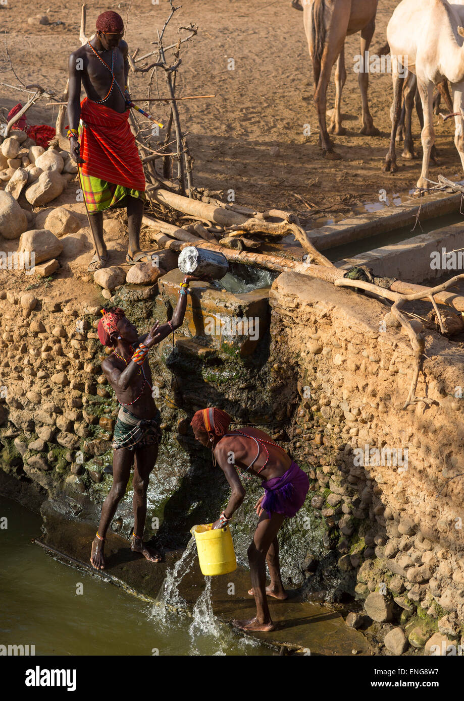Rendille Tribe Men Taking Water In A Singing Well For Their Camels ...