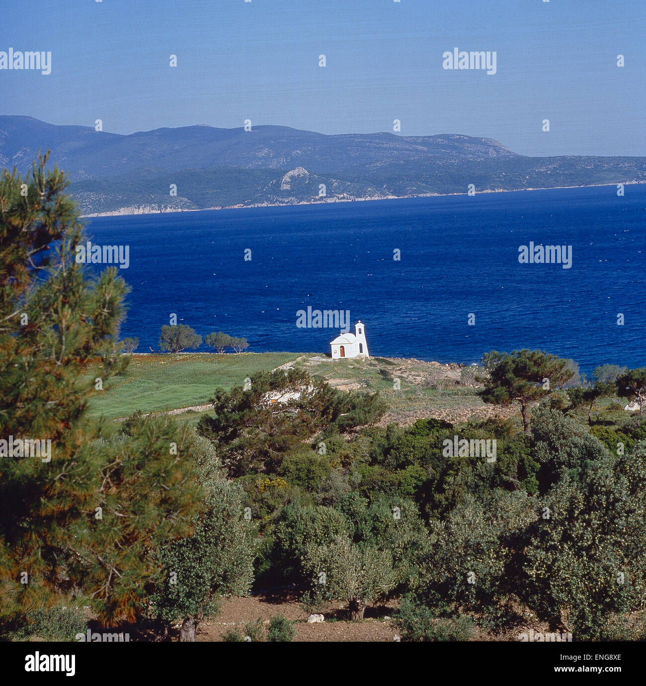 Griechenland, Blick von der Insel Samos zur türkischen Küste Stock ...